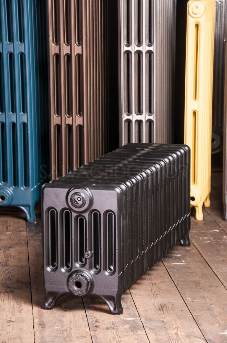6 Column Neo Classic Cast Iron Radiator 300mm High In Low Gloss Black ...